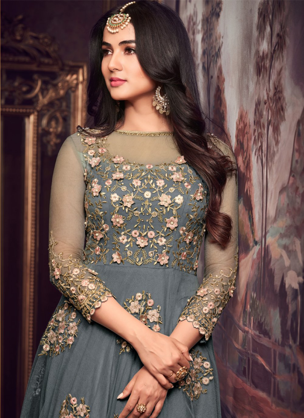 Zari Work Net Anarkali Salwar Suit buy online