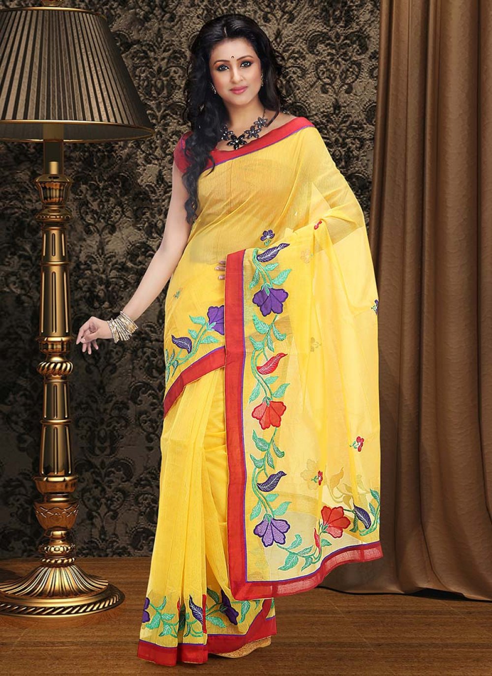 Mustard Supernet Saree
