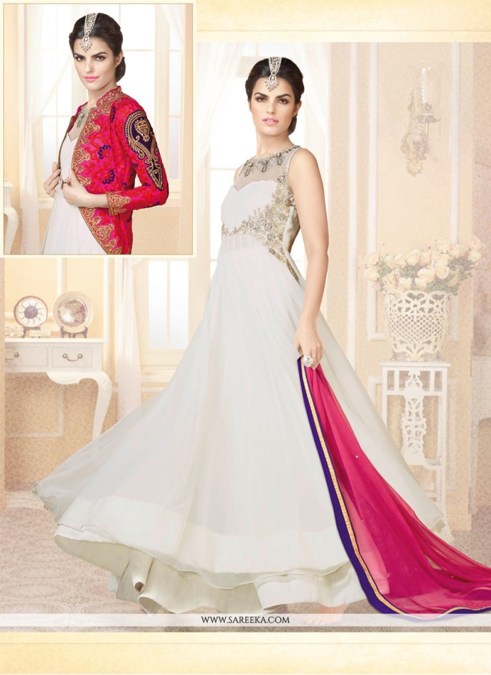 White Soft Net Designer Gown