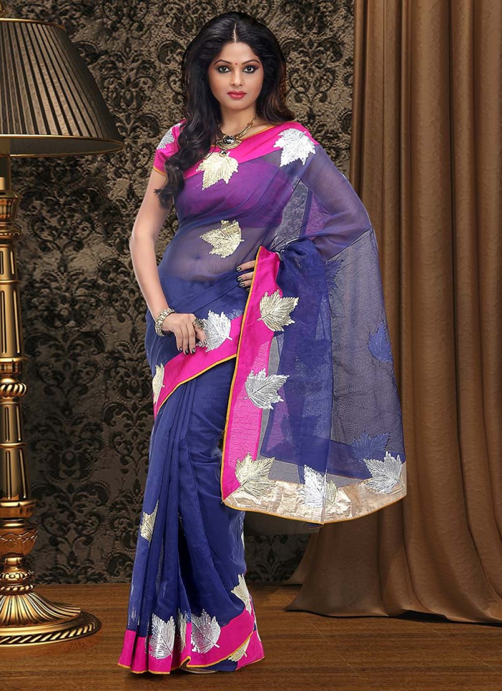 Blue Supernet Saree