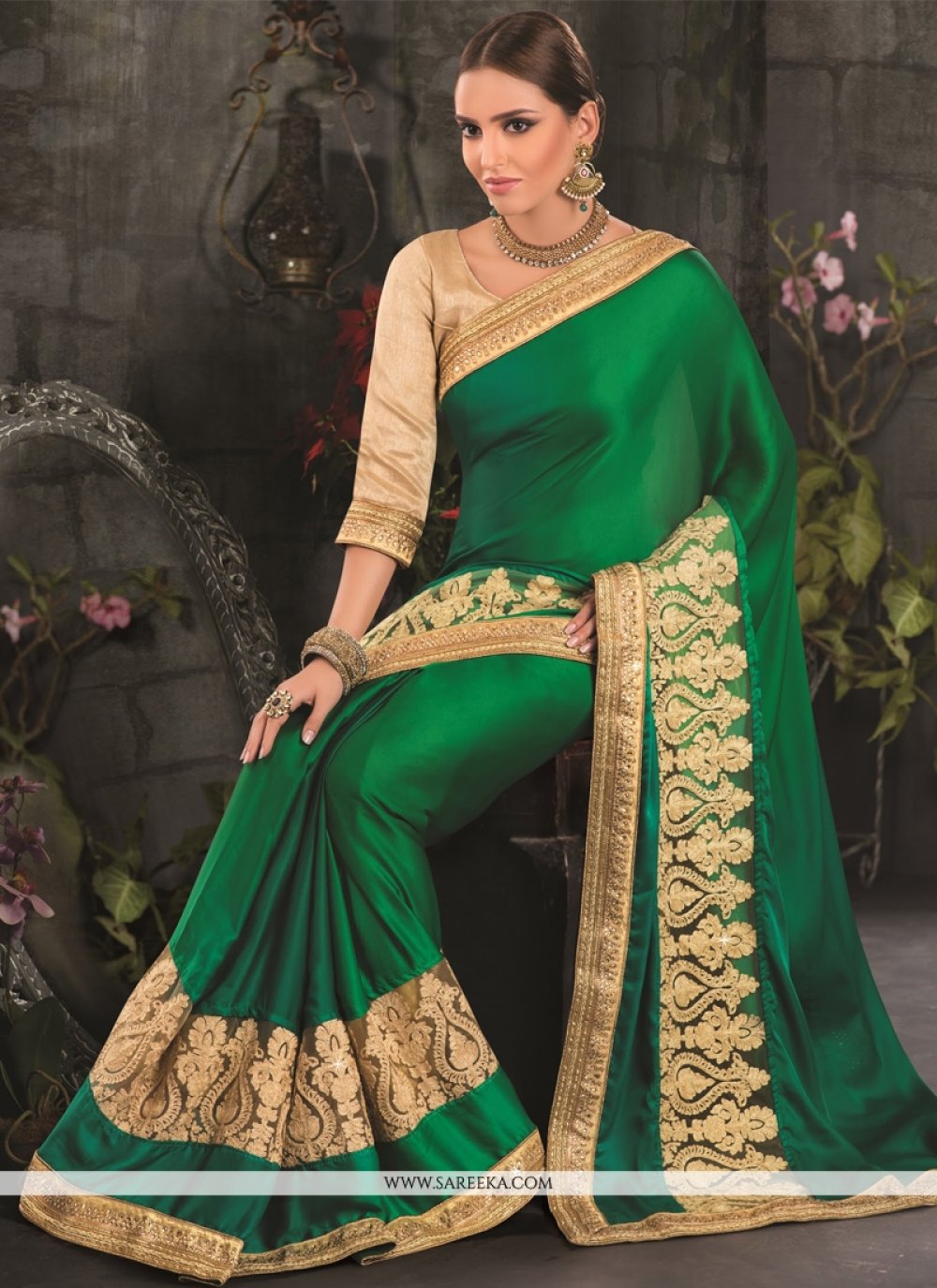 Satin Embroidered Work Designer Saree