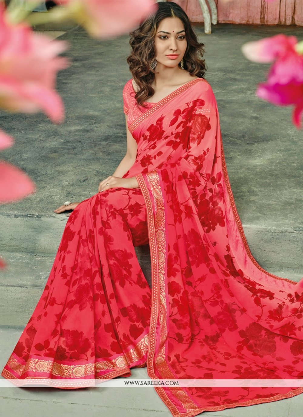 Georgette Print Work Designer Saree