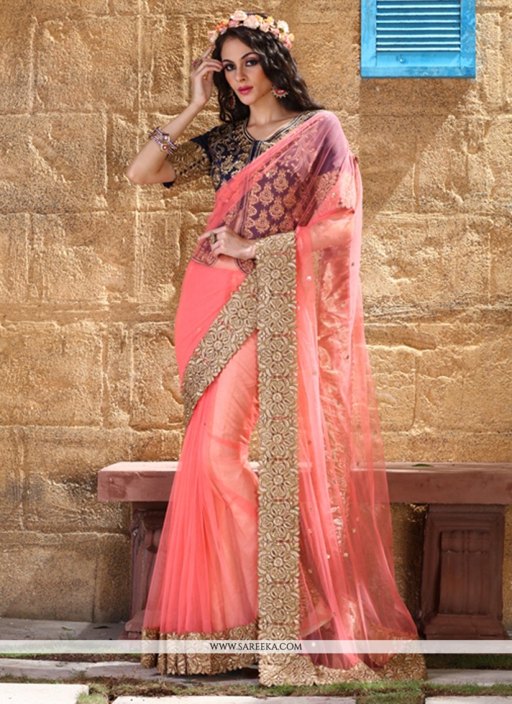 Peach Designer Saree