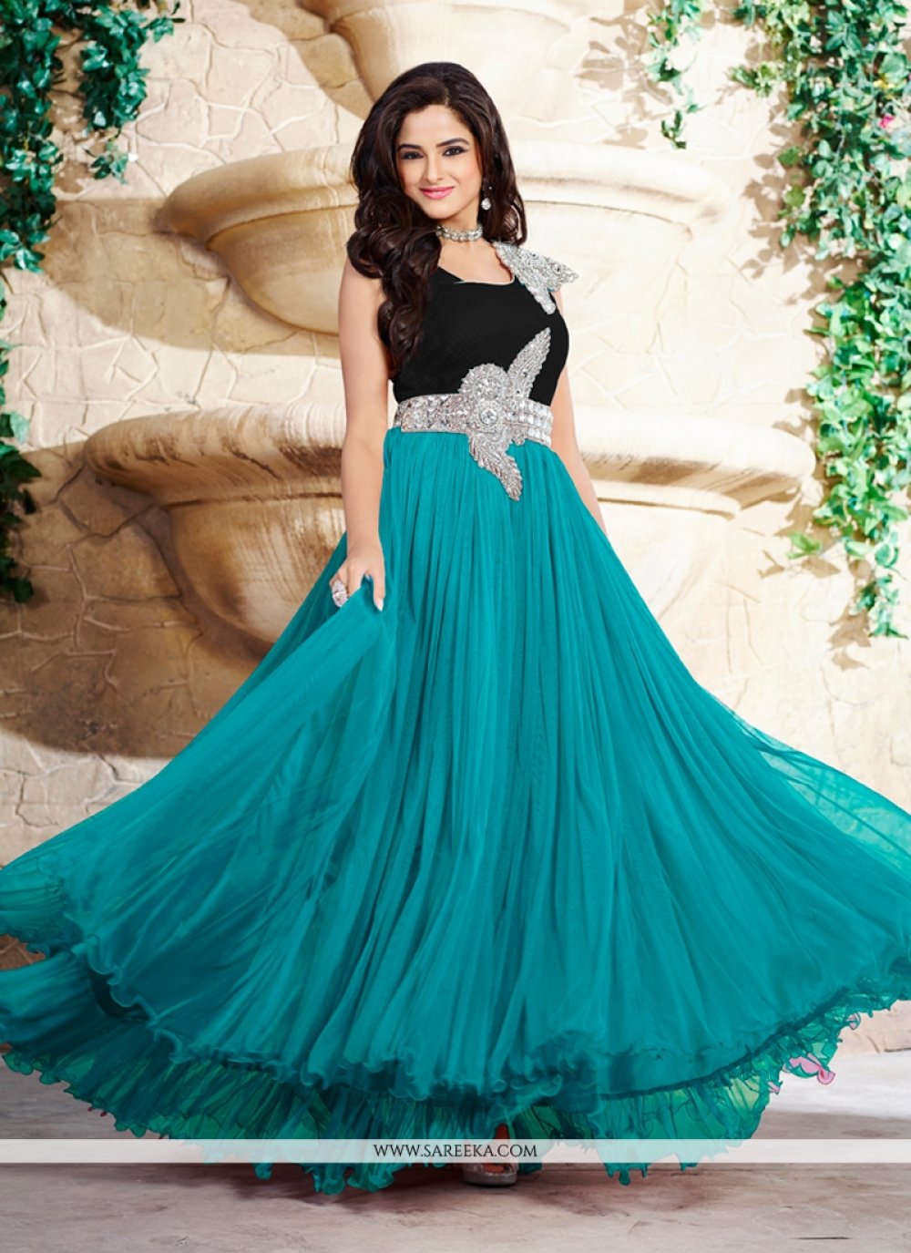 Satin Stone Work Designer Gown
