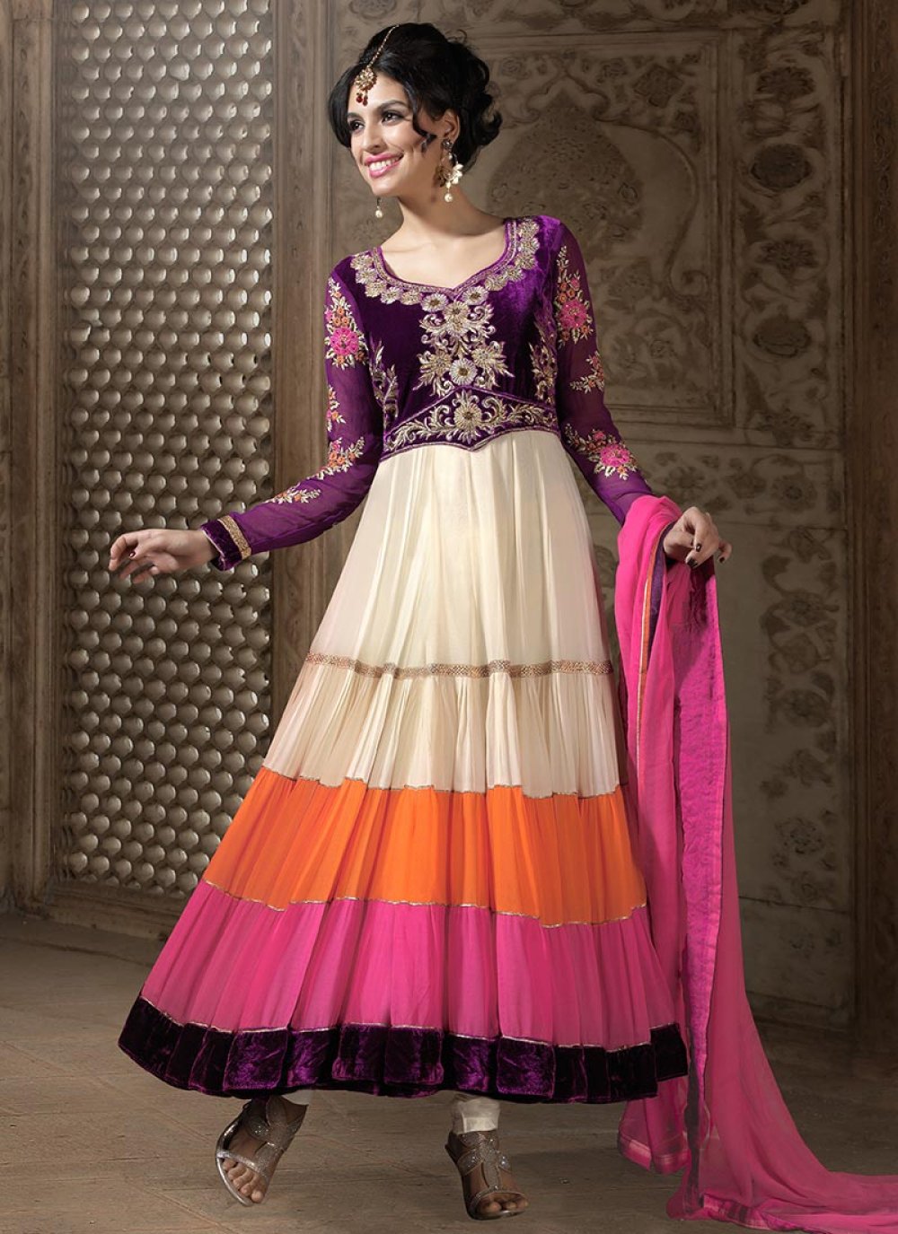 Multicolored Resham Work Georgette Anarkali Suit