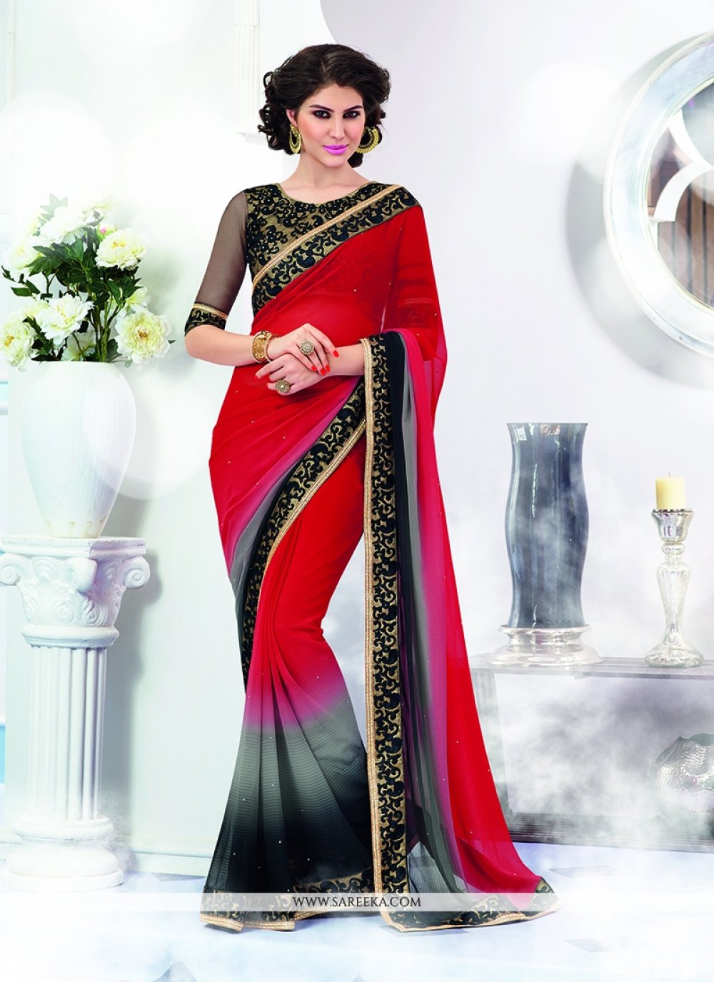 Red Georgette Designer Saree