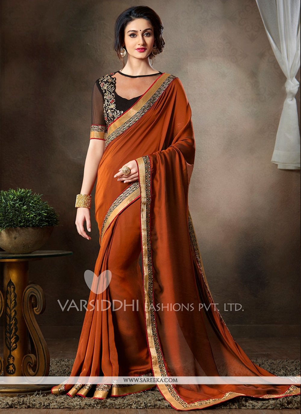Brown Designer Saree