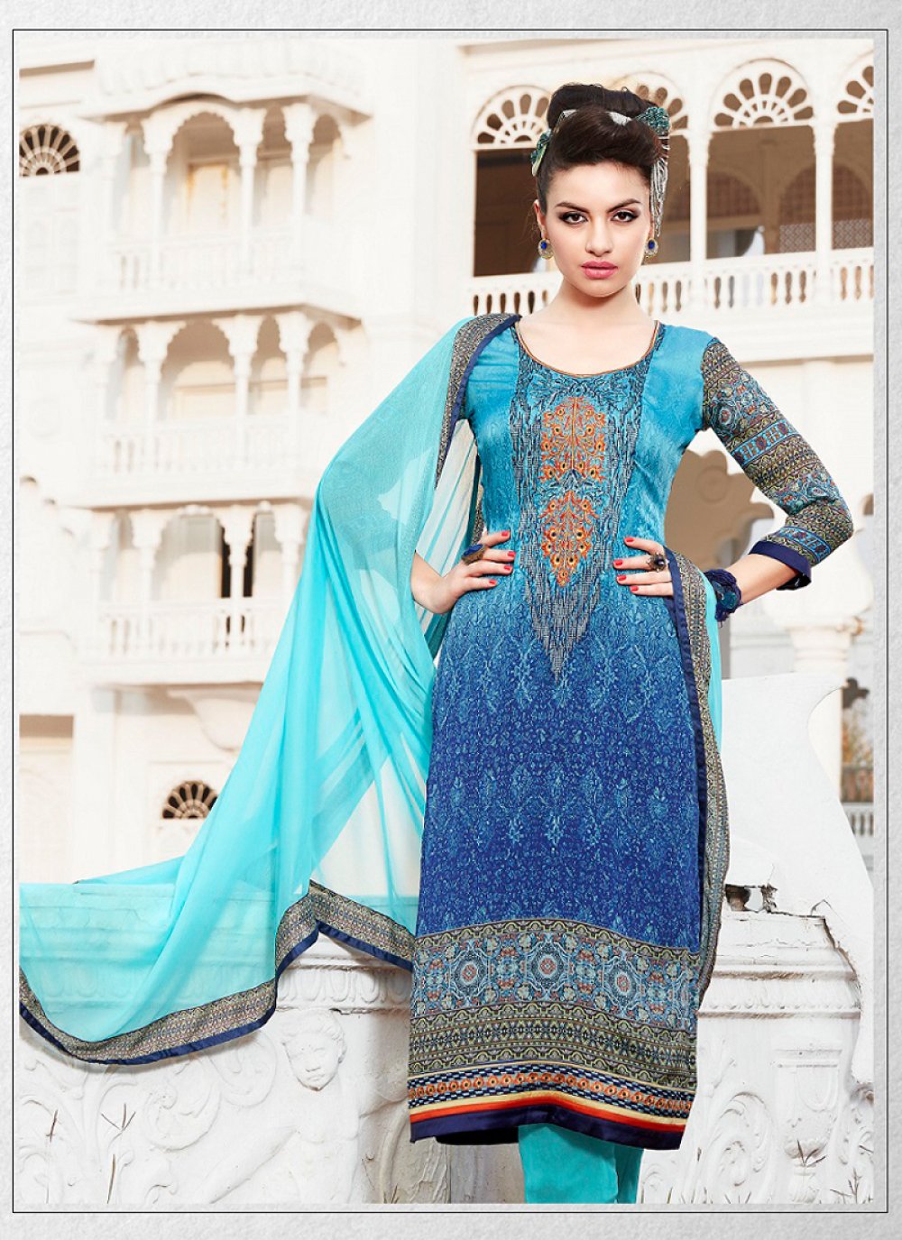 Multi Colour Print Work Designer Suit