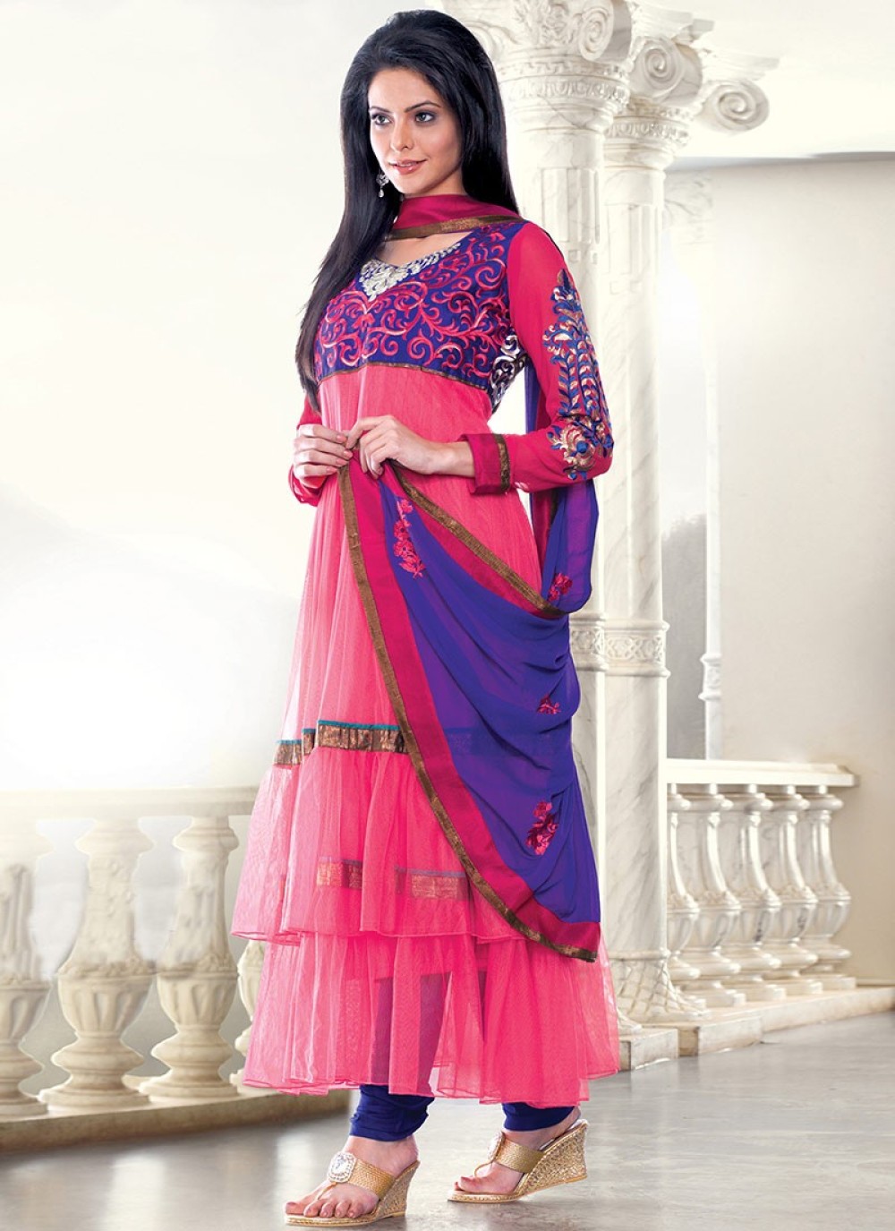 Inspiring Pink Blue Net Salwar Kameez