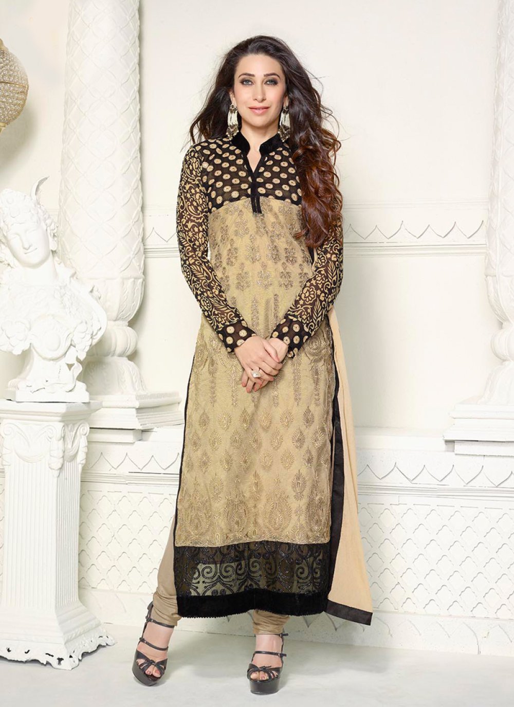 Karishma Kapoor Beige Georgette Churidar Suit