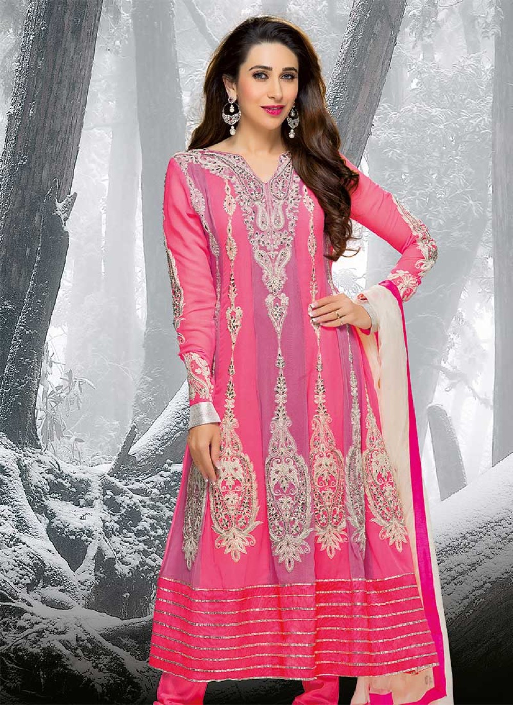 Karisma Kapoor Pink Kalidar Suit