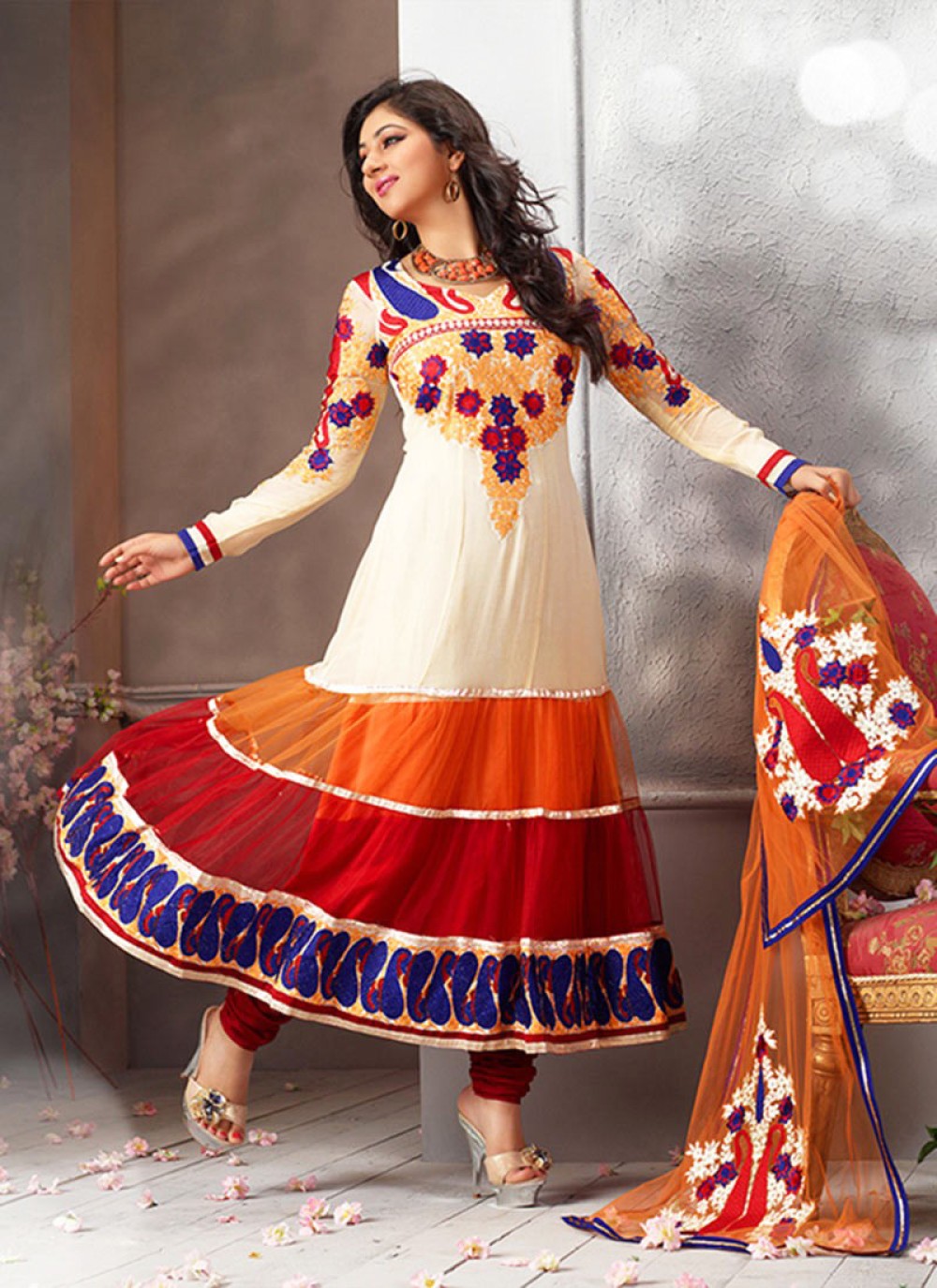 Cream Color Embroidered Salwar Kameez