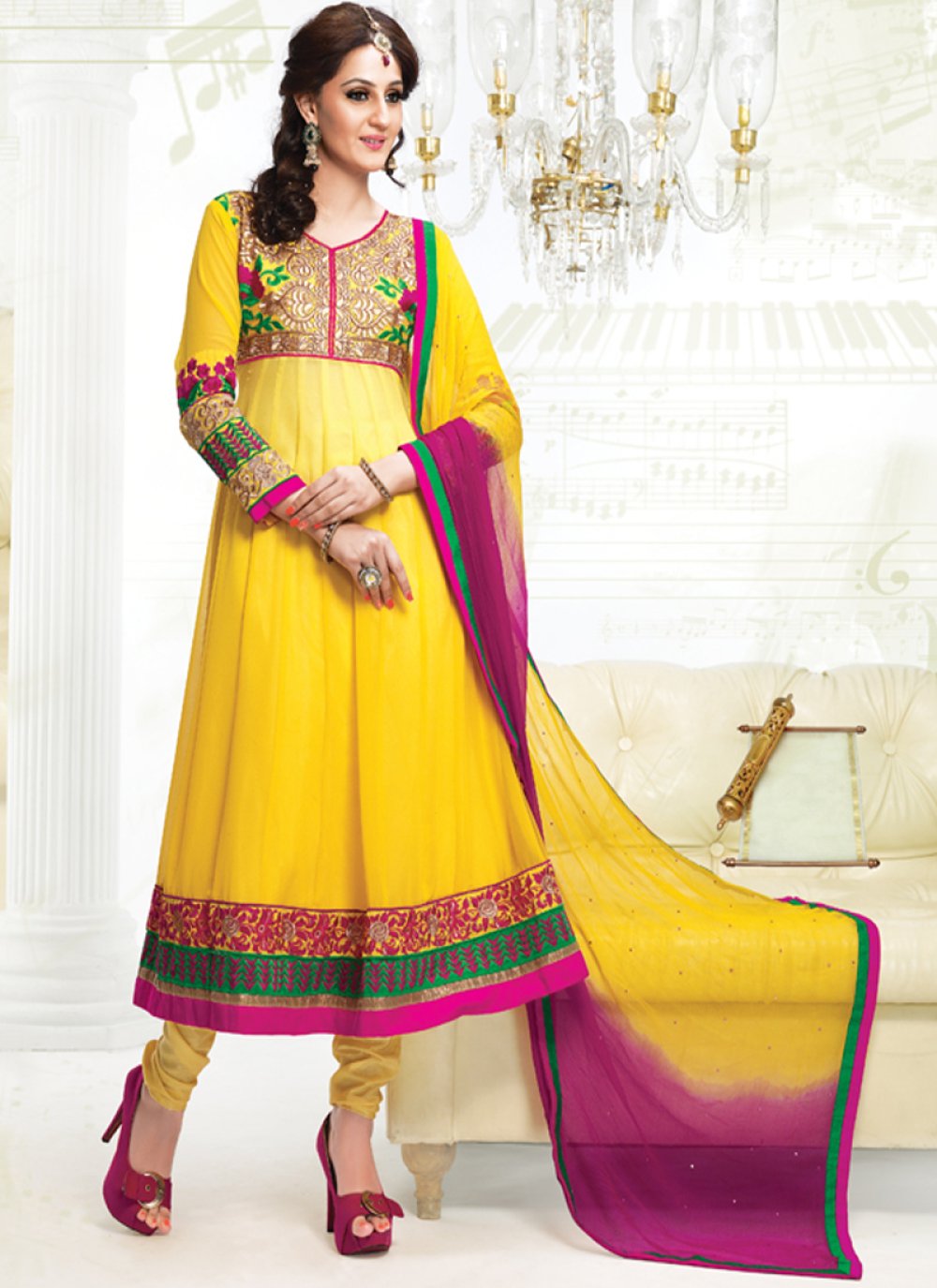 Mustard Colour Georgette Embroidery Designer Suit