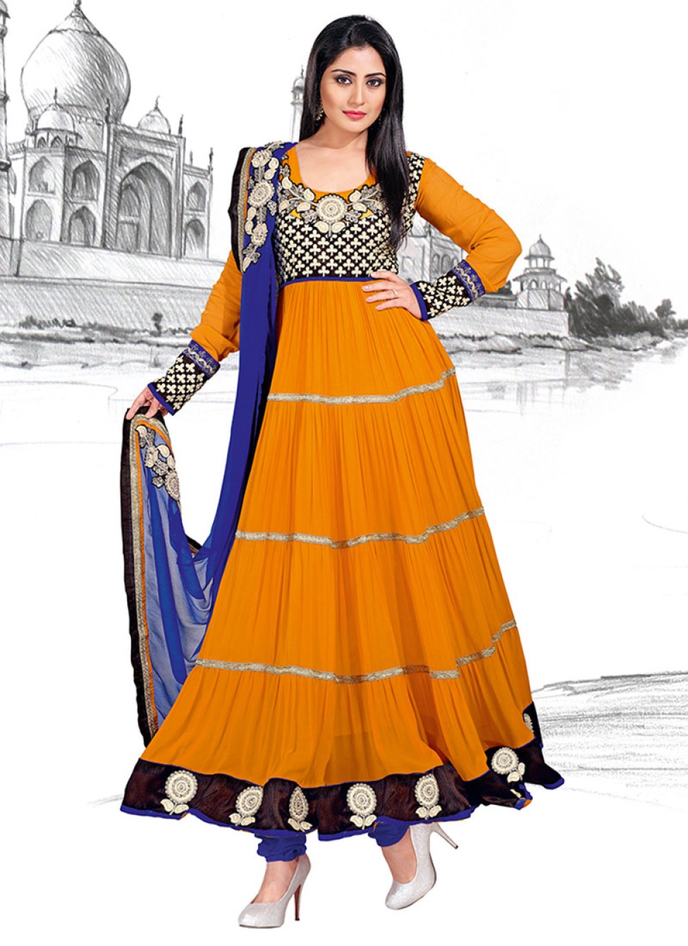 Orange Georgette Anarkali Suit