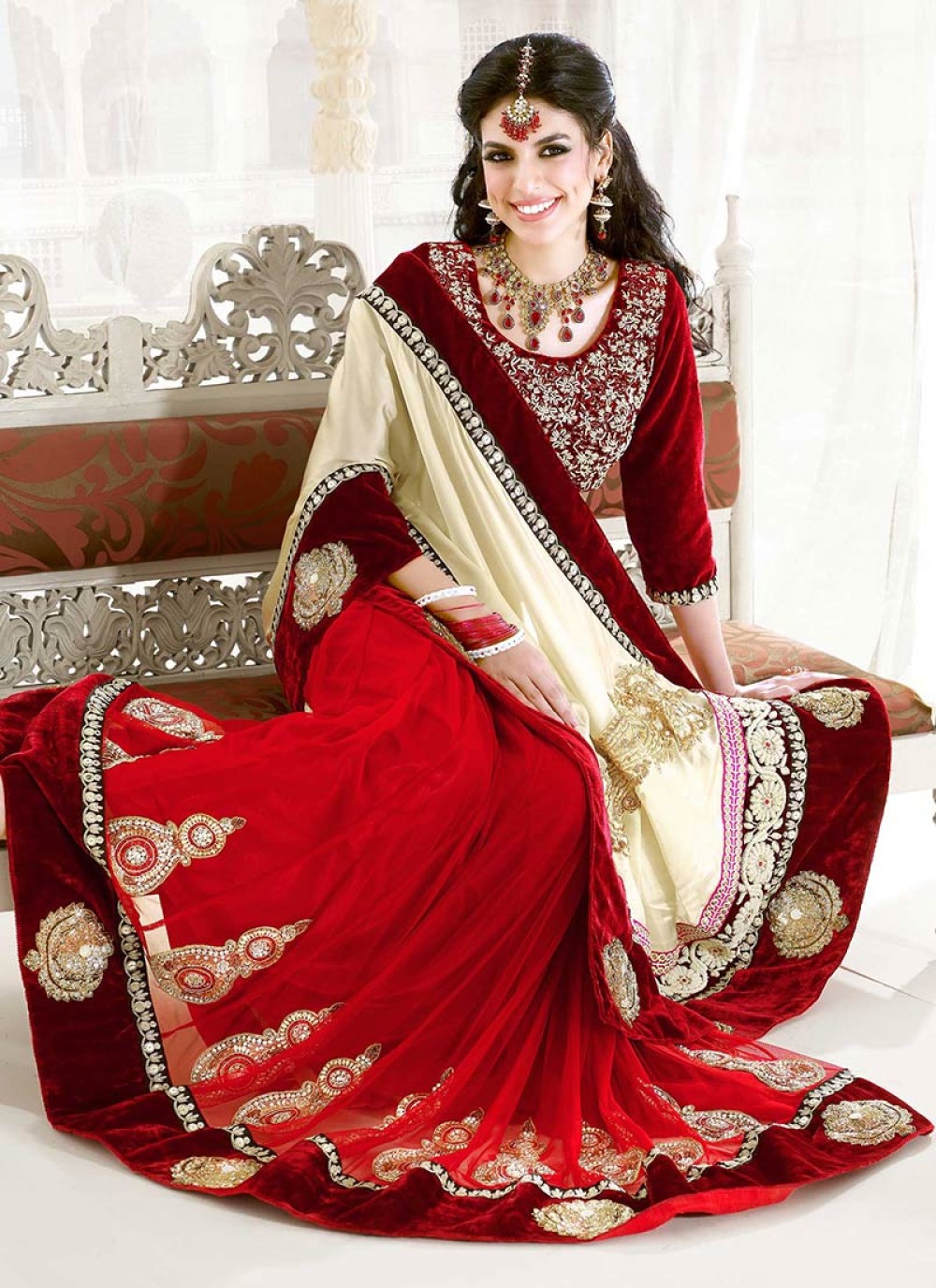 Red Half And Half Designer Saree