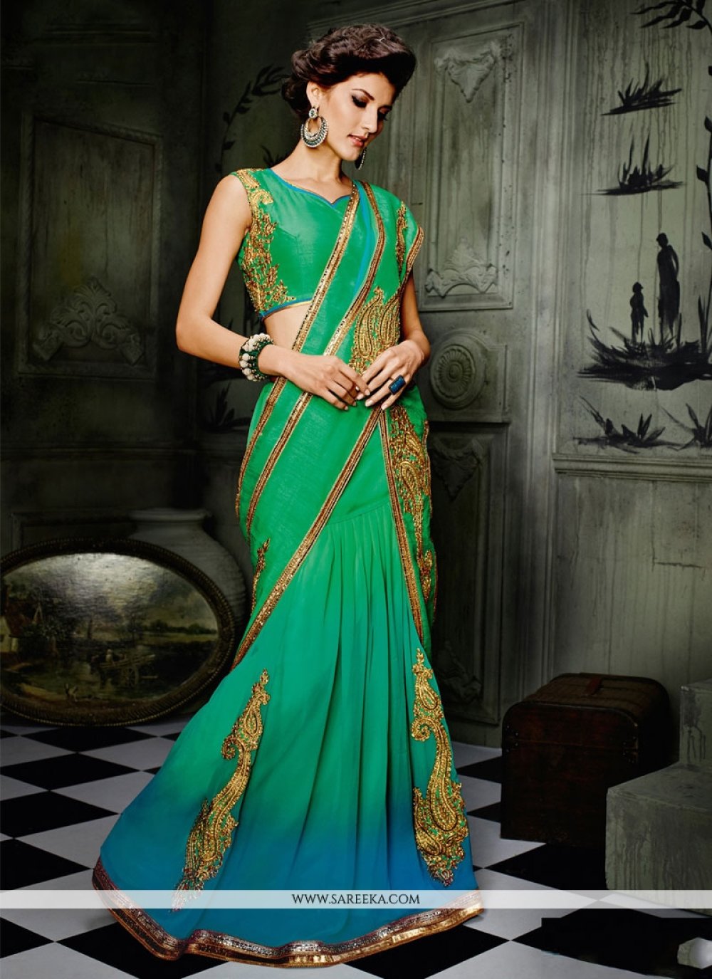 Georgette Green A Line Lehenga Choli