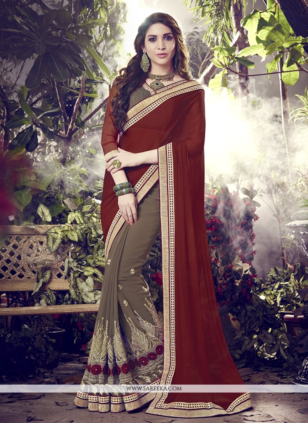 Buy Brown Designer Saree Online : France
