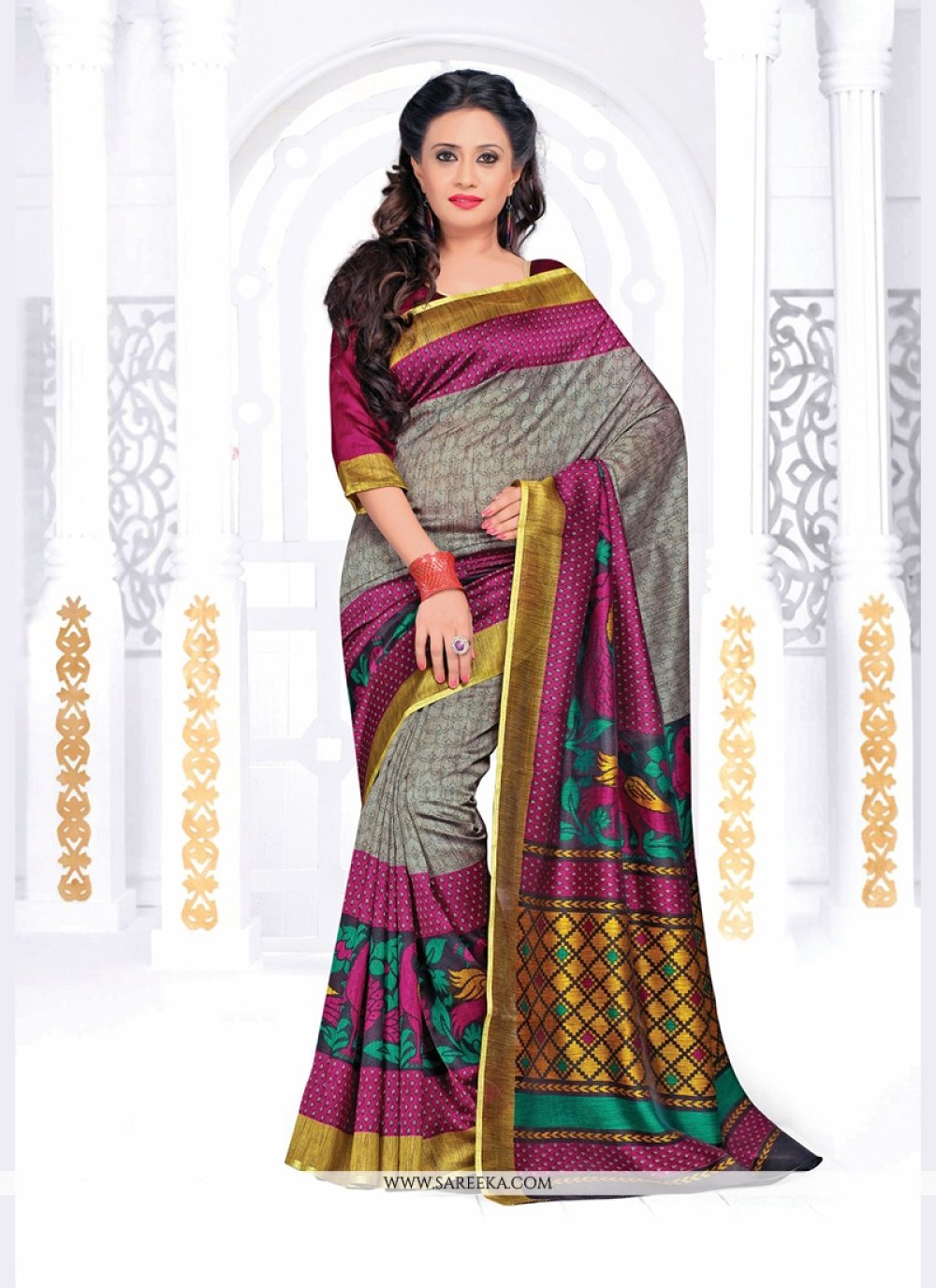 Buy Silk Print Work Printed Saree Online : France