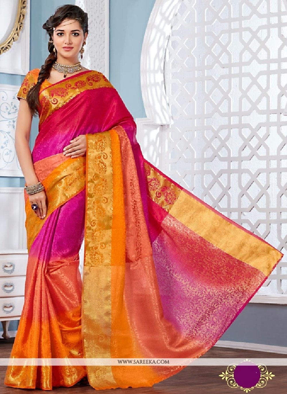 Buy Jacquard Multi Colour Designer Saree Online at best price