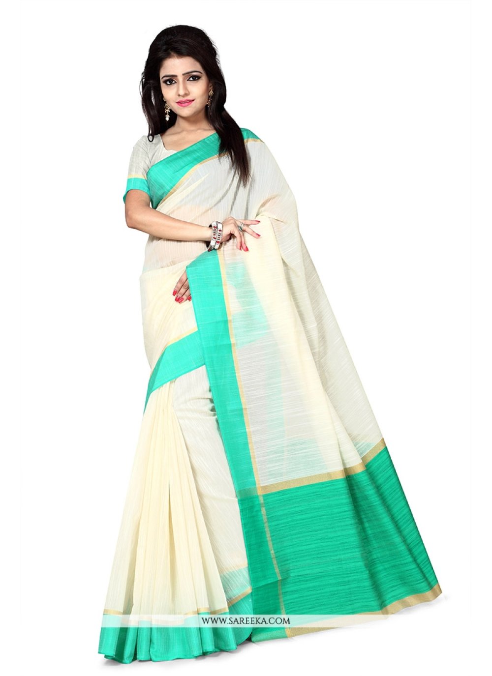 Buy Off White Art Silk Casual Saree Online : UK