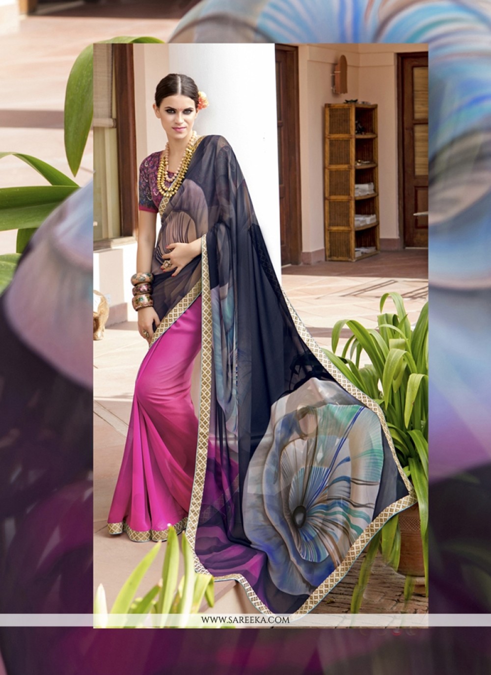 Buy Print Work Georgette Printed Saree Online at lowest price