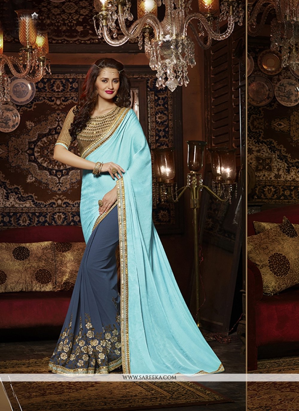 Buy Blue Designer Saree Online : USA