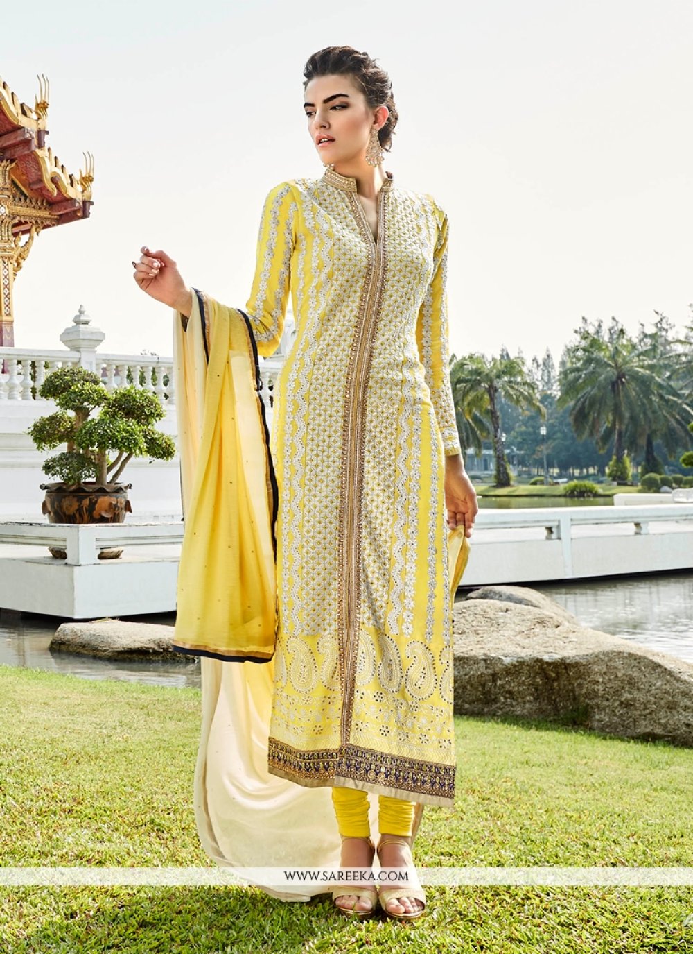 Fancy Fabric Yellow Designer Suit