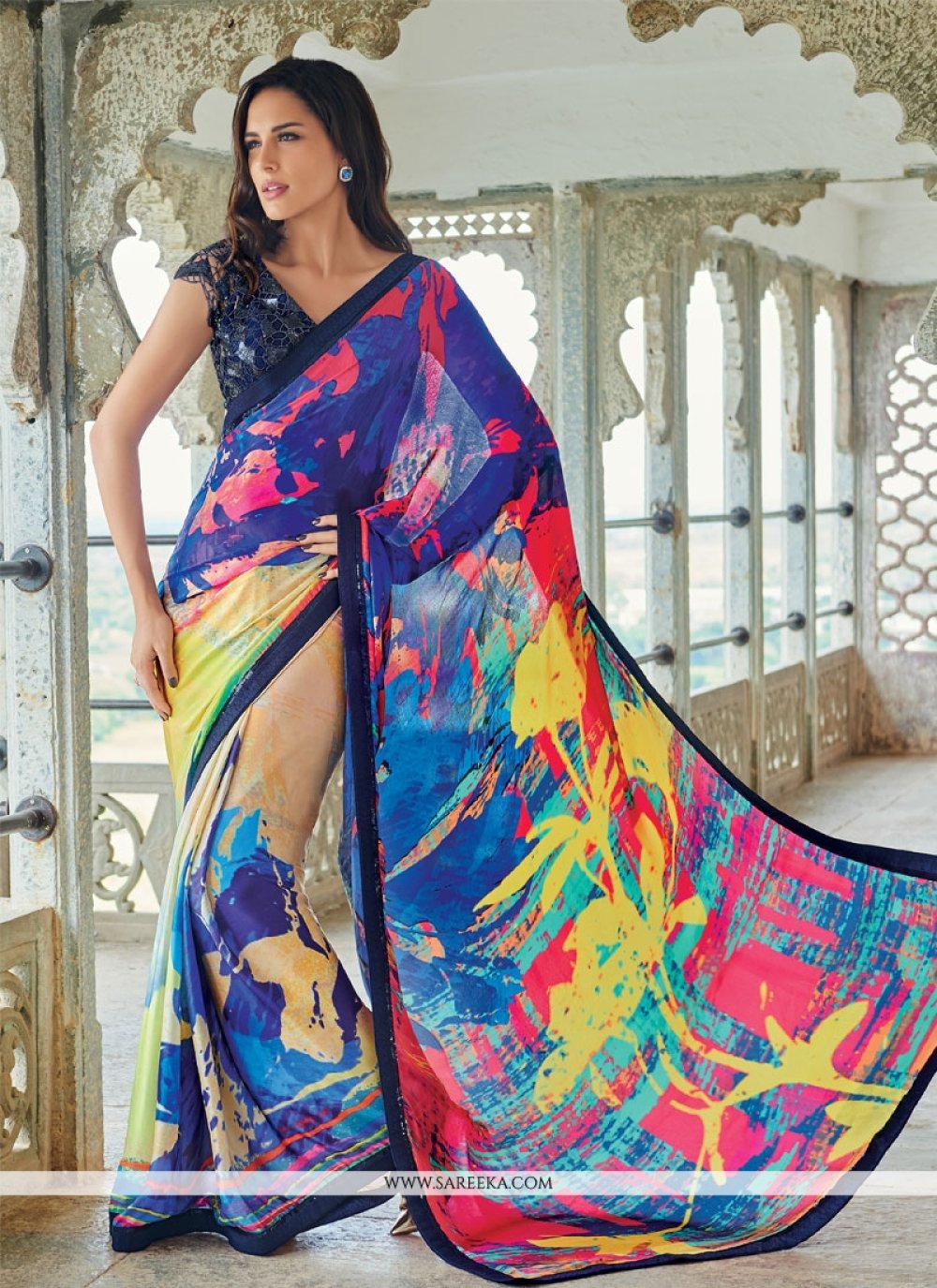 Digital Print Work Georgette Designer Saree