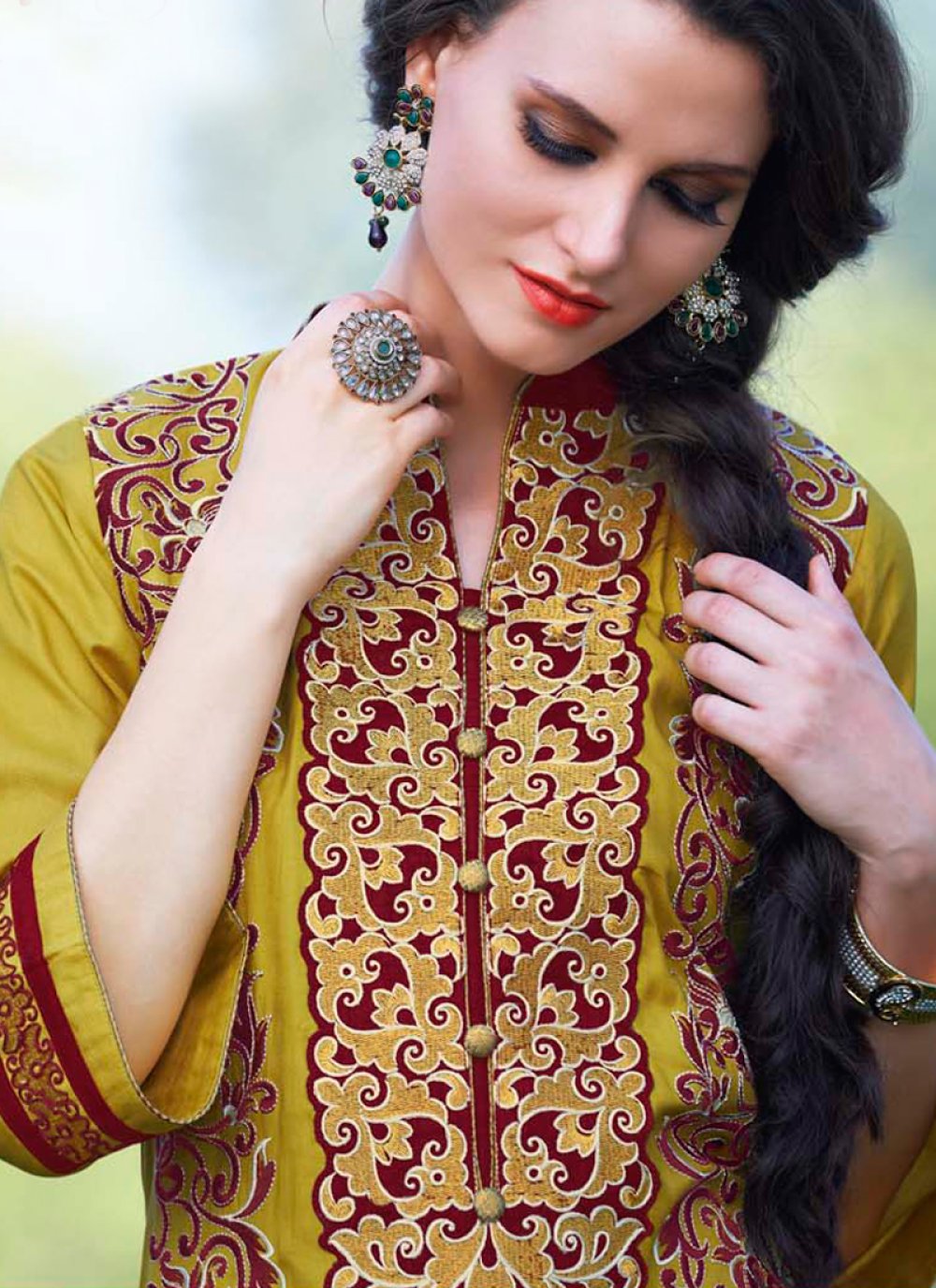 Cotton Satin Yellow Churidar Designer Suit