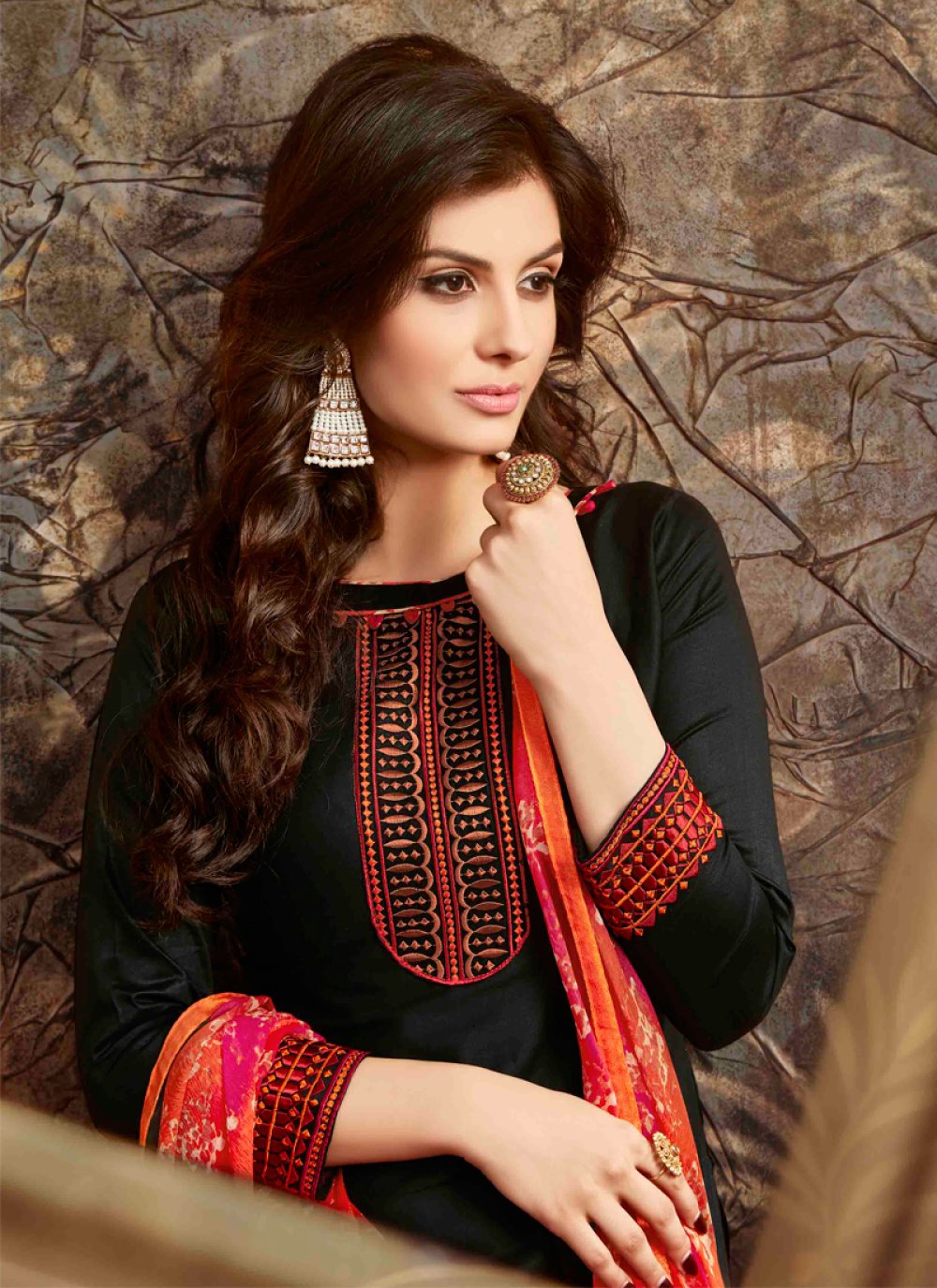 Buy Cotton Black Print Work Designer Suit Online at lowest price