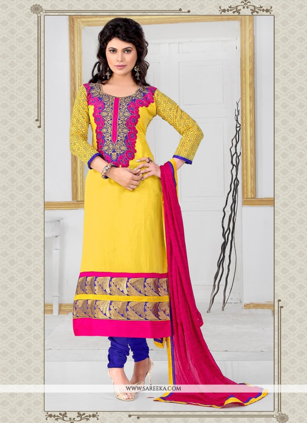 Buy Yellow Churidar Designer Suit Online : USA, UK