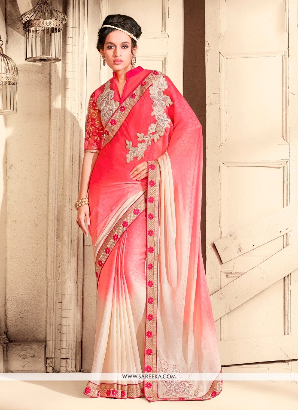 Jacquard Pink Designer Saree