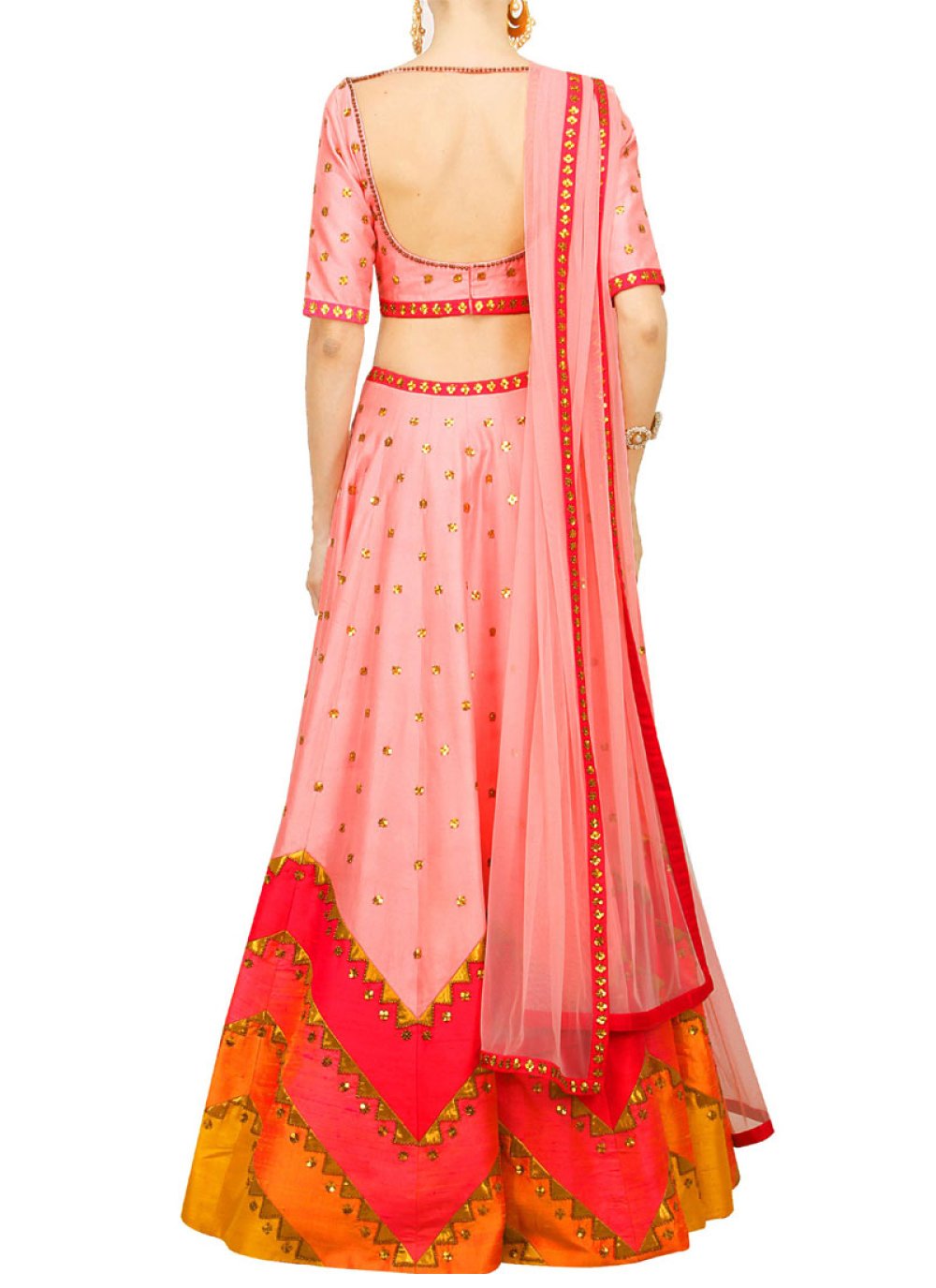 Buy Rose Pink Embroidered Work Raw Silk Designer Replica Lehenga Choli ...