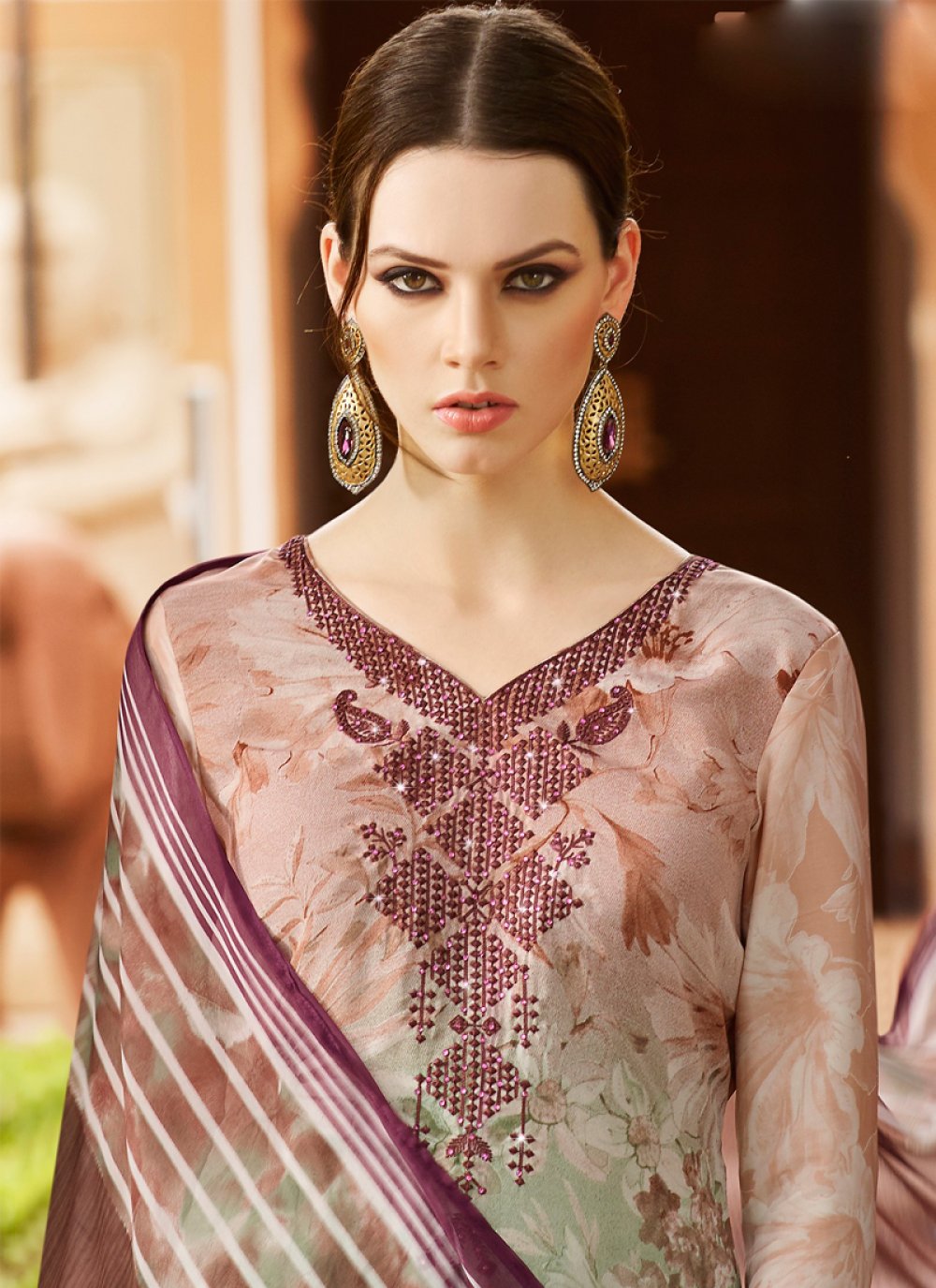 Shop Print Work Multi Colour Churidar Designer Suit Online : 43399