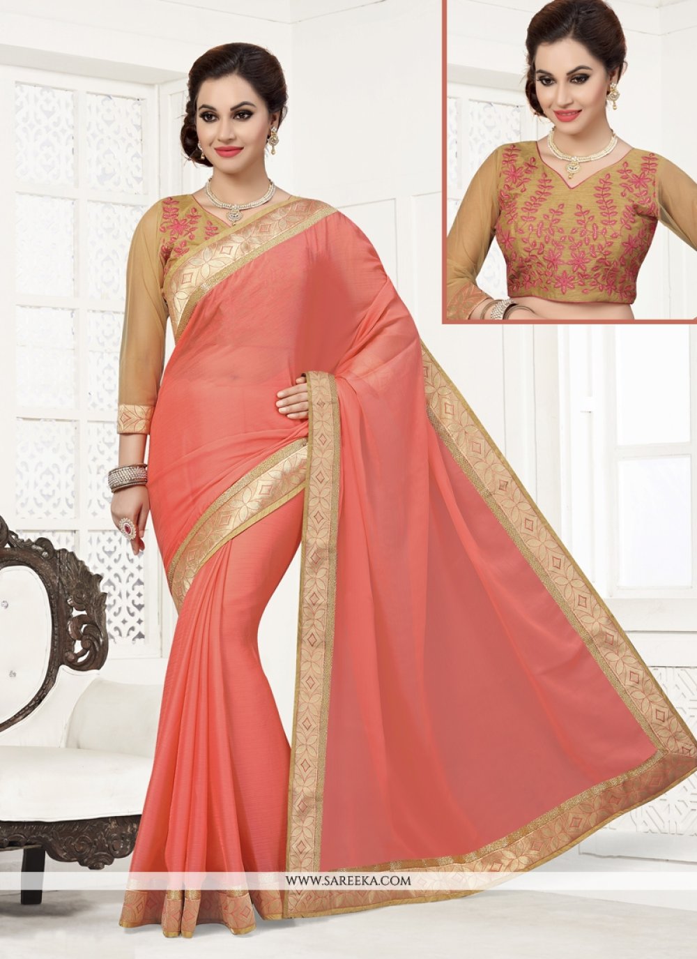 Buy Online Heavenly Rose Pink Designer Saree : 42346