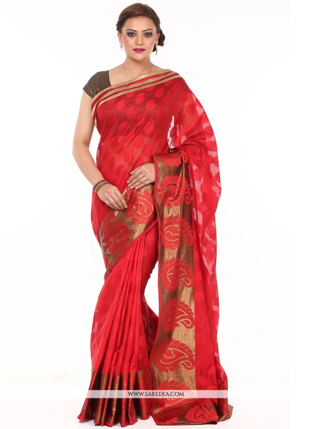 Buy Chanderi Red Classic Designer Saree Online : UAE