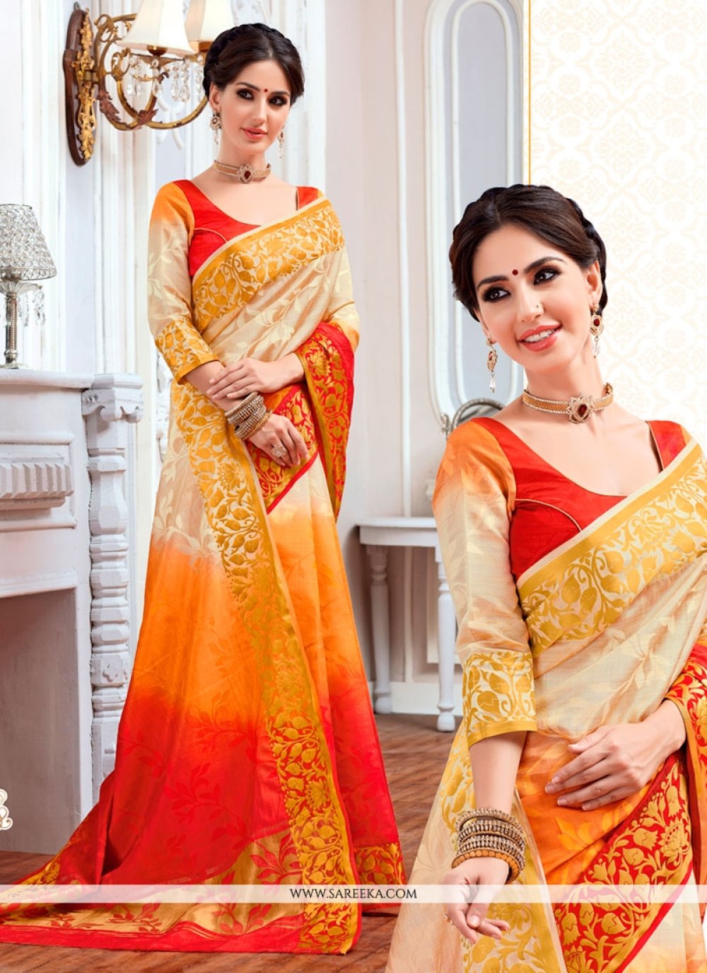 Buy Print Work Multi Colour Designer Saree Online : UK