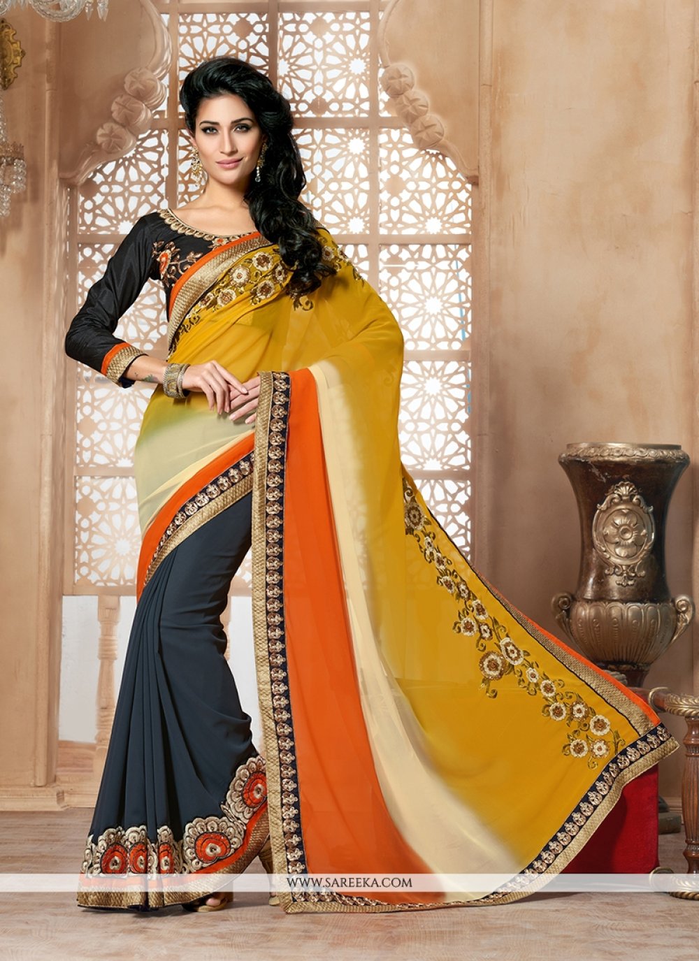 Embroidered Work Multi Colour Designer Saree