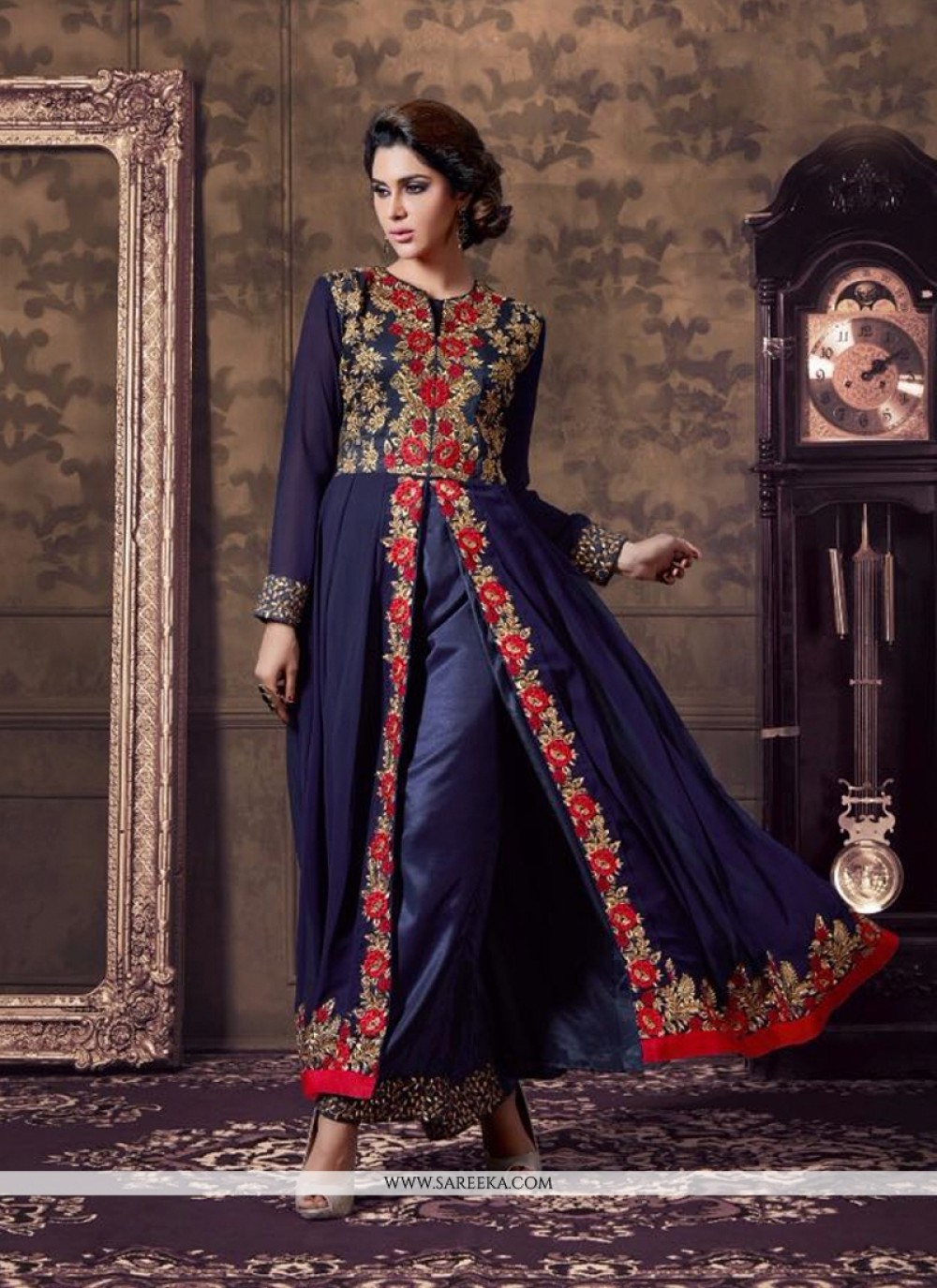 Georgette Navy Blue Designer Suit