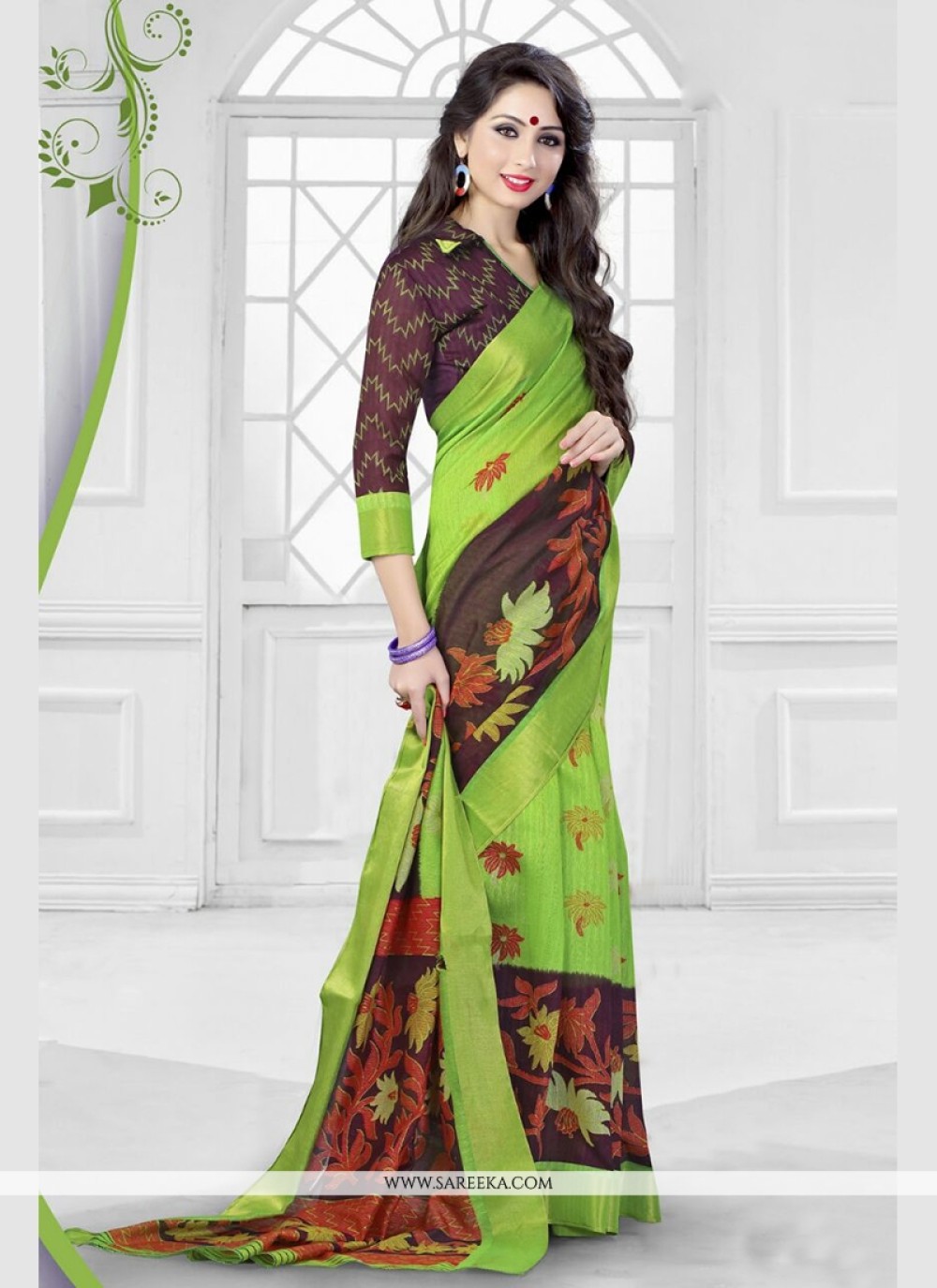 Buy Silk Print Work Printed Saree Online at lowest price