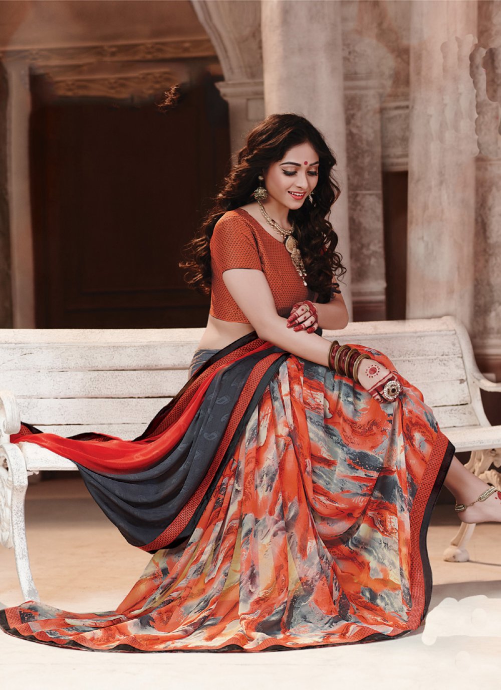 Jacquard Print Work Designer Half N Half saree