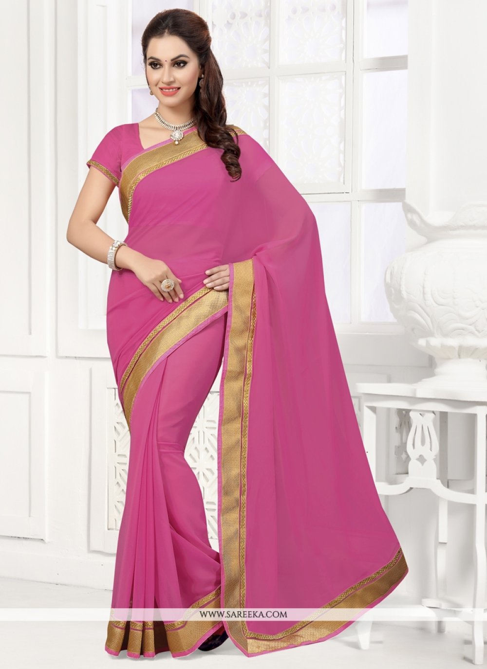 Buy Pink Georgette Designer Saree Online : New Zealand