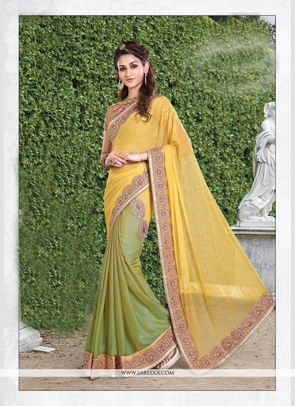 Buy Georgette Green Trendy Saree Online : New Zealand