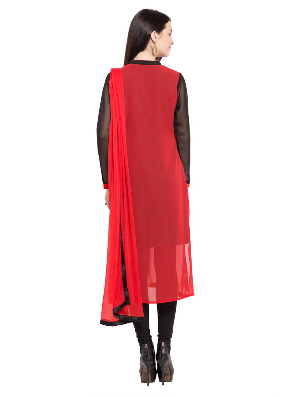 Buy Georgette Red Lace Work Readymade Suit Online : Germany