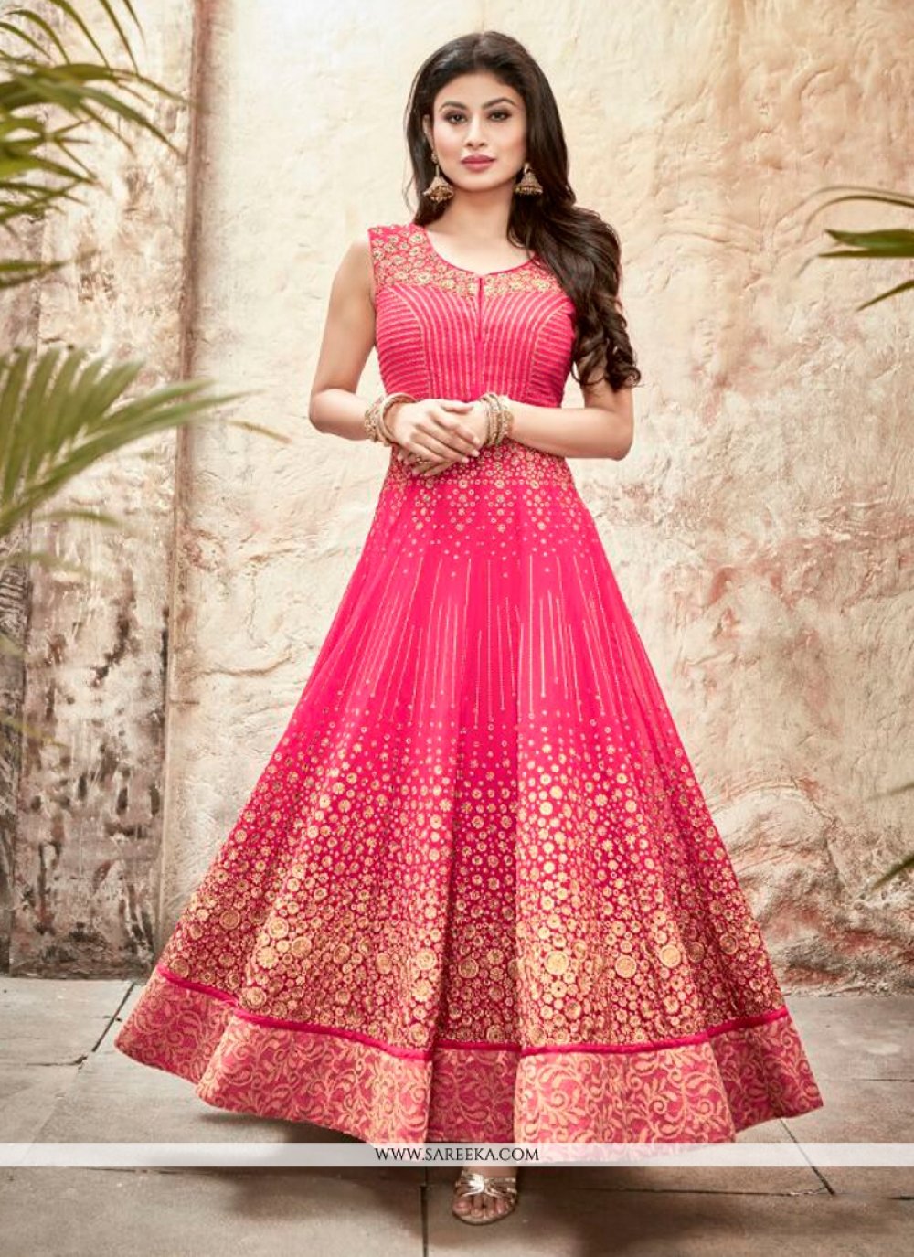 Georgette Hot Pink Embroidered Work Designer Suit