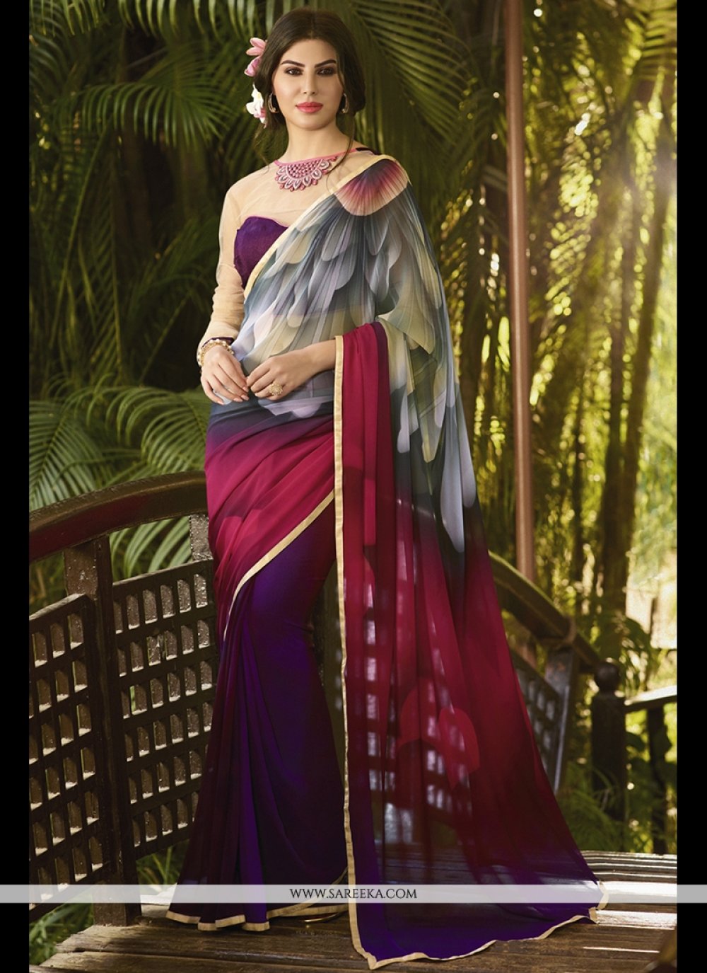 Buy Georgette Print Work Printed Saree Online : USA, UK