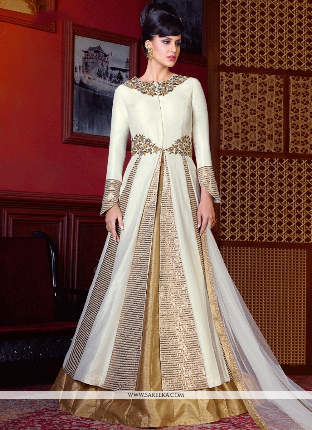 Buy White Long Choli Lehenga Online : Mauritius