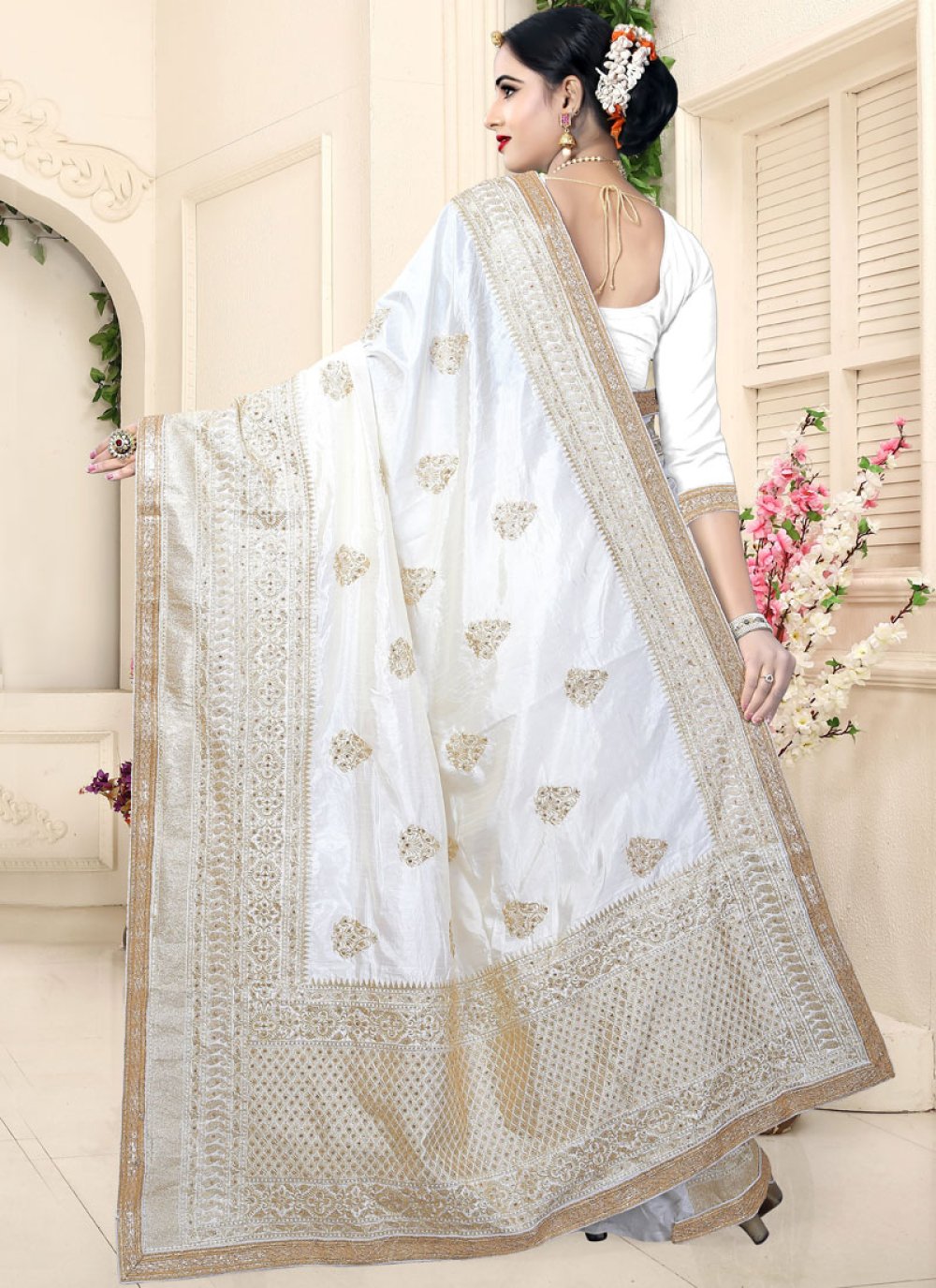 Buy Online Art Silk White Designer Traditional Saree : 67522