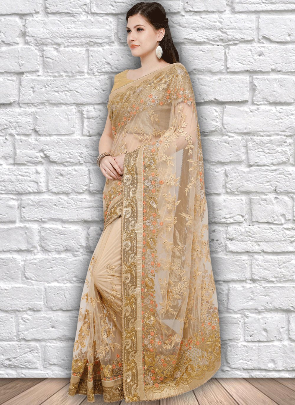 Shop Beige Saree Online : 61399