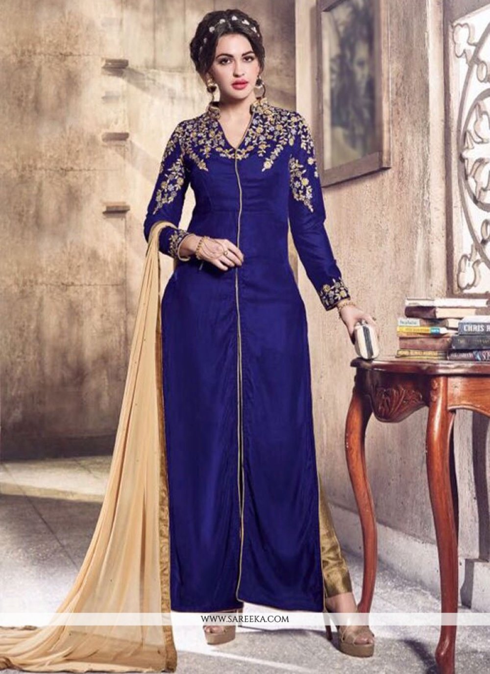Buy Online Blue Designer Straight Suit : 66893